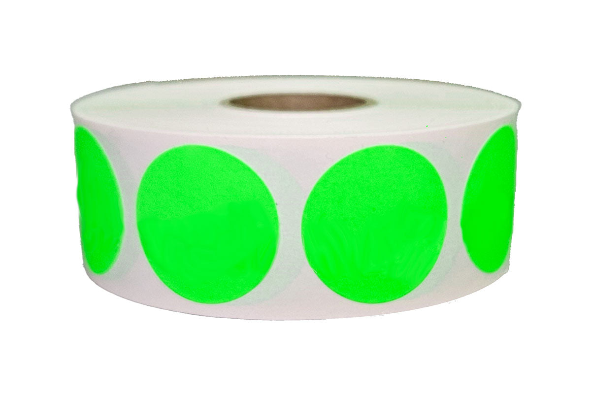 Fluorescent Green Dot Stickers - 1" Round